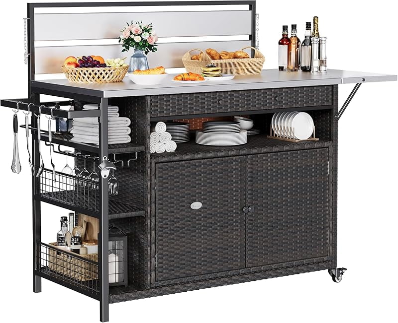 Outdoor Storage Cabinet, Outdoor Storage Cart with Wheels and Black ...