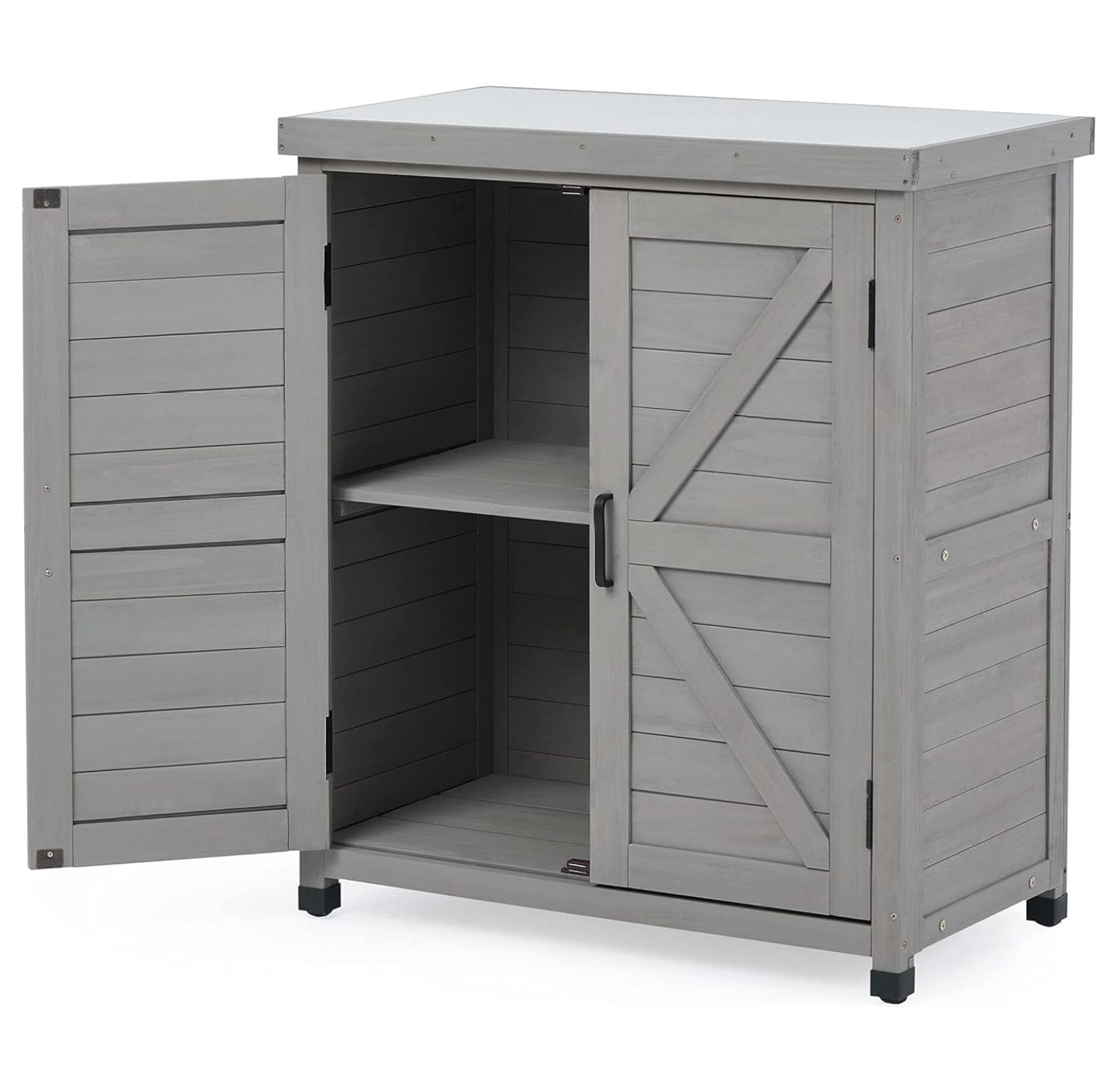 saney Outdoor Storage Cabinet, Potting Bench Table with Metal Top ...