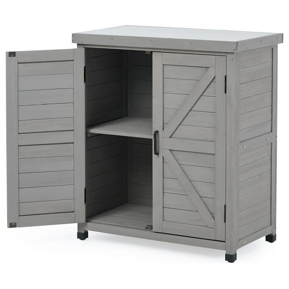 HUJHKIO Outdoor Potting Bench Workstation with Metal Tabletop & 2 ...