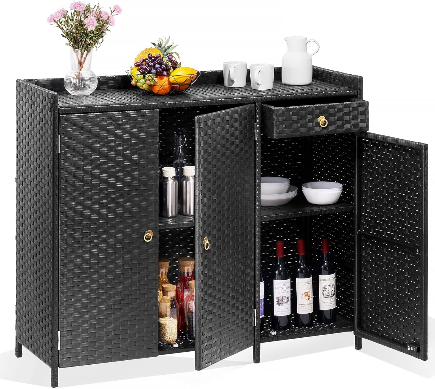Outdoor Storage Cabinet, Rattan Outdoor Cabinet Storage Weatherproof ...