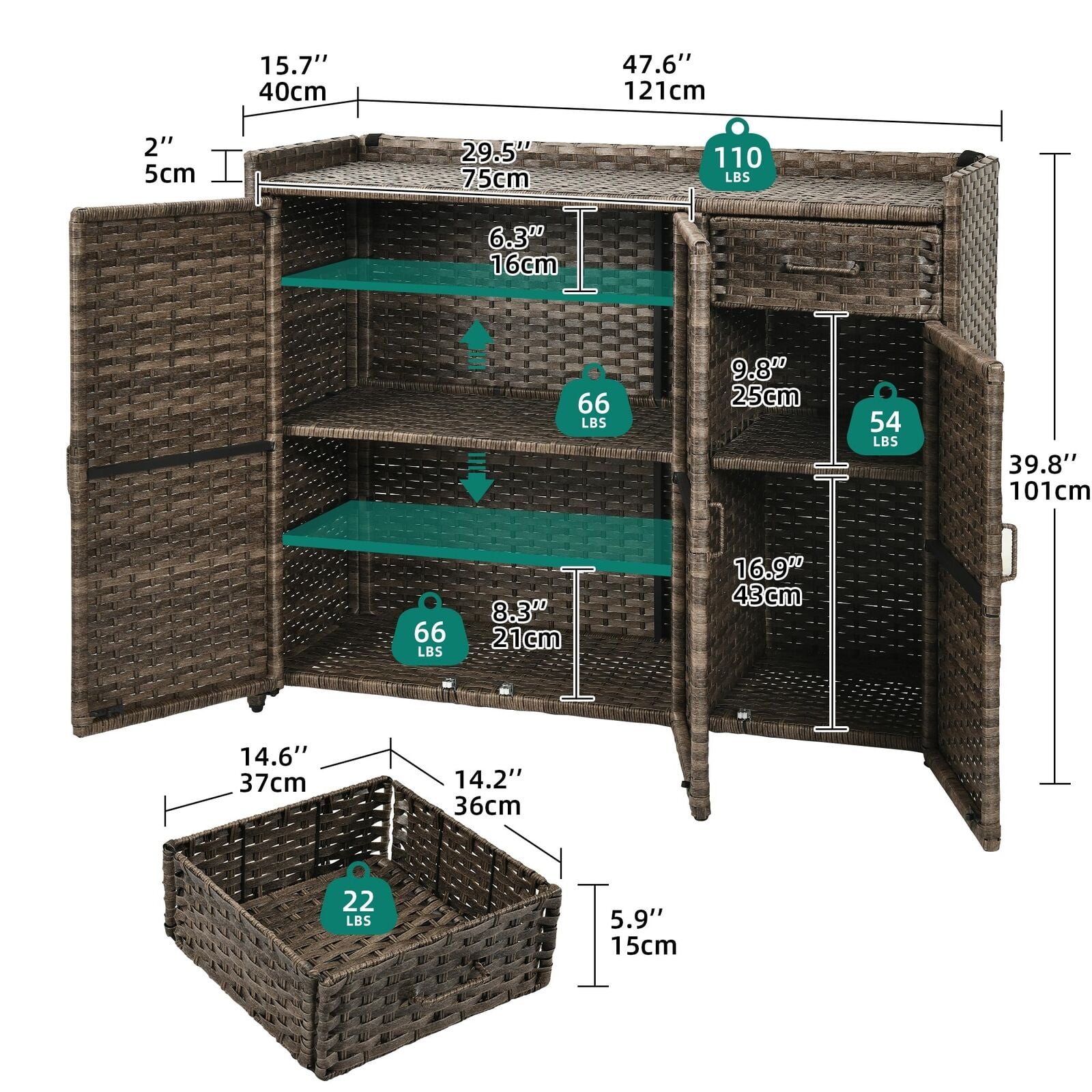 Outdoor Storage Cabinet,Rattan Outdoor Cabinet Storage Weatherproof ...