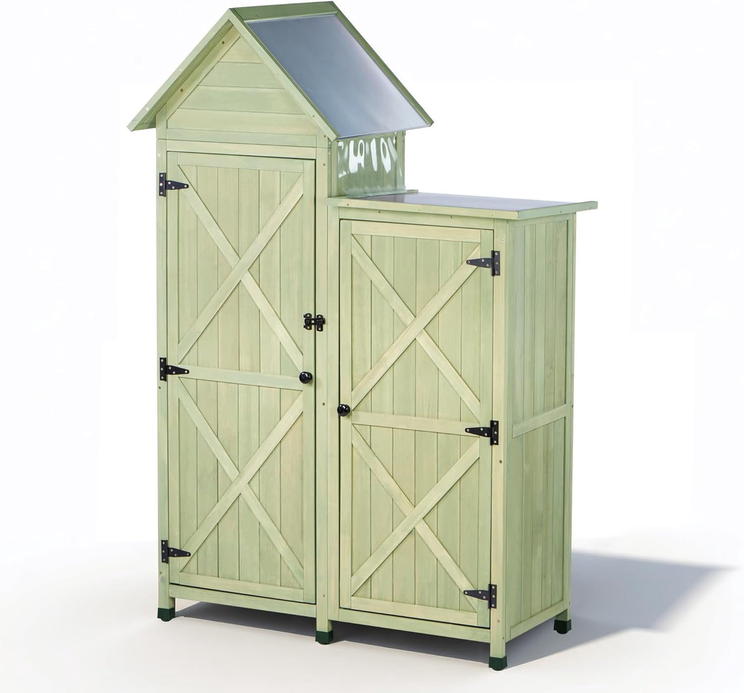 Outdoor Storage Cabinet - Waterproof Metal Roof & Wooden Vertical ...