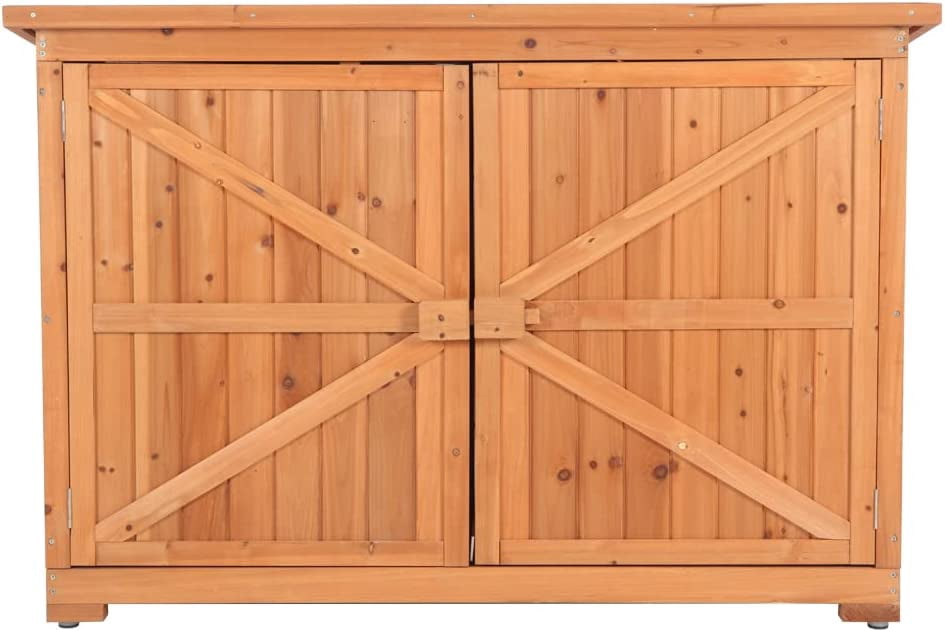 Outdoor Storage Cabinet,Wood Garden Shed,Double Doors Fir Wooden Garden ...