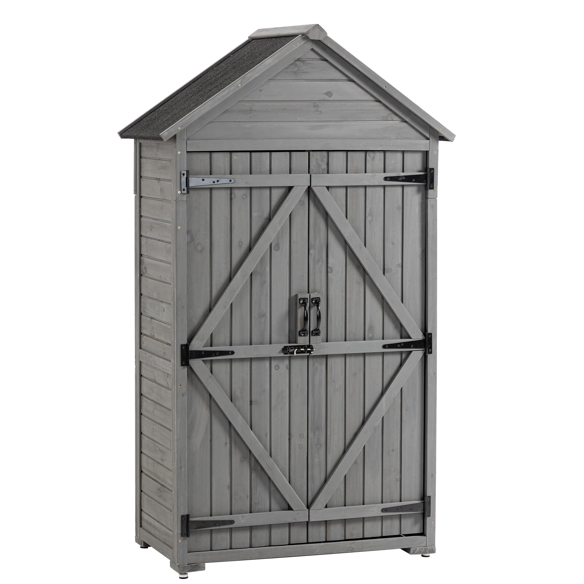 Lockable Outdoor Storage Cabinet, Slim Wooden Tool Shed with Shelves ...