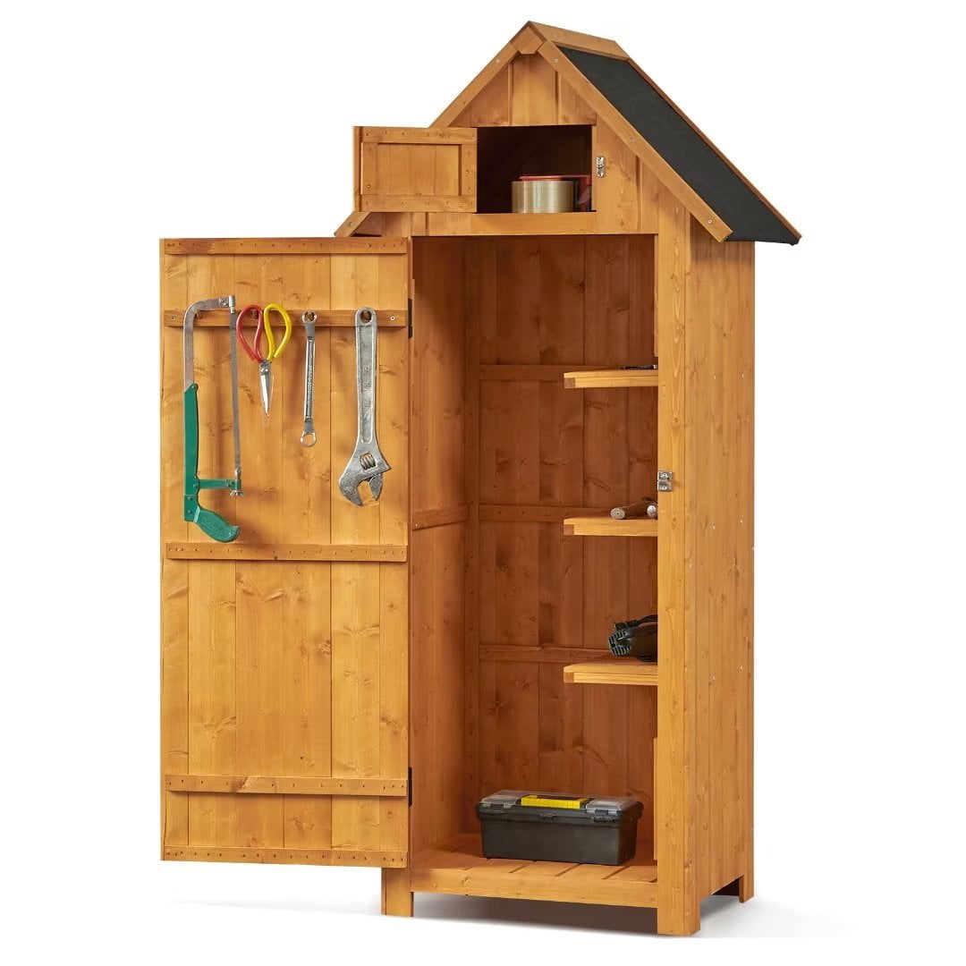 Outdoor Storage Cabinet, Wooden Tool Shed, Lockable Garden Storage with ...