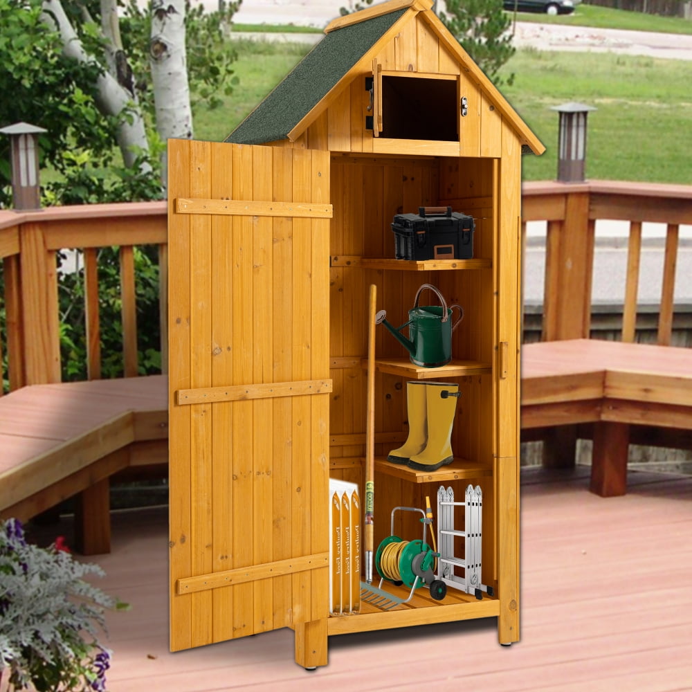 Outdoor Storage Cabinet, Wooden Garden Utility Tool Storage Shed ...