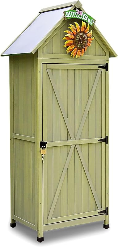 Outdoor Storage Cabinet Wooden Garden Vertical Tool Shed with Sloping ...