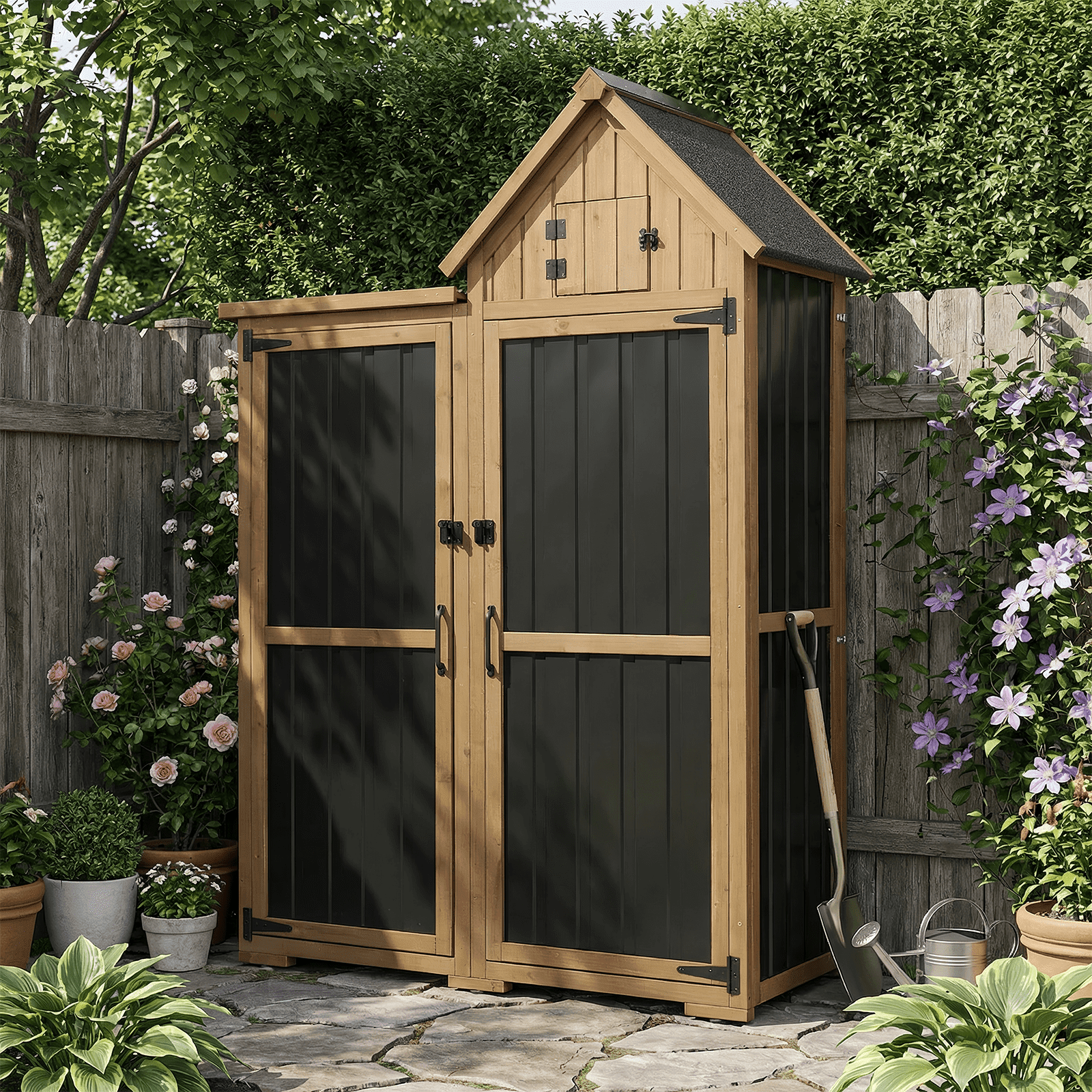 Outdoor Storage Cabinet with Rooftop Compartment, Lockable Doors ...