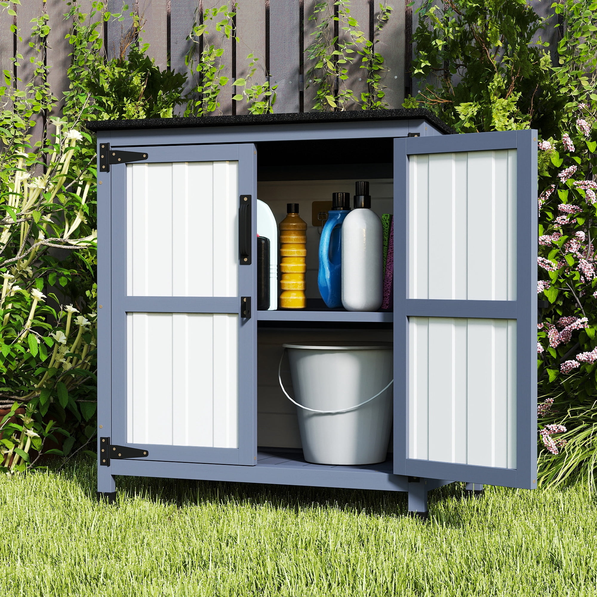 Outdoor Storage Cabinet with Steel Lining, Adjustable Shelf, Asphalt ...