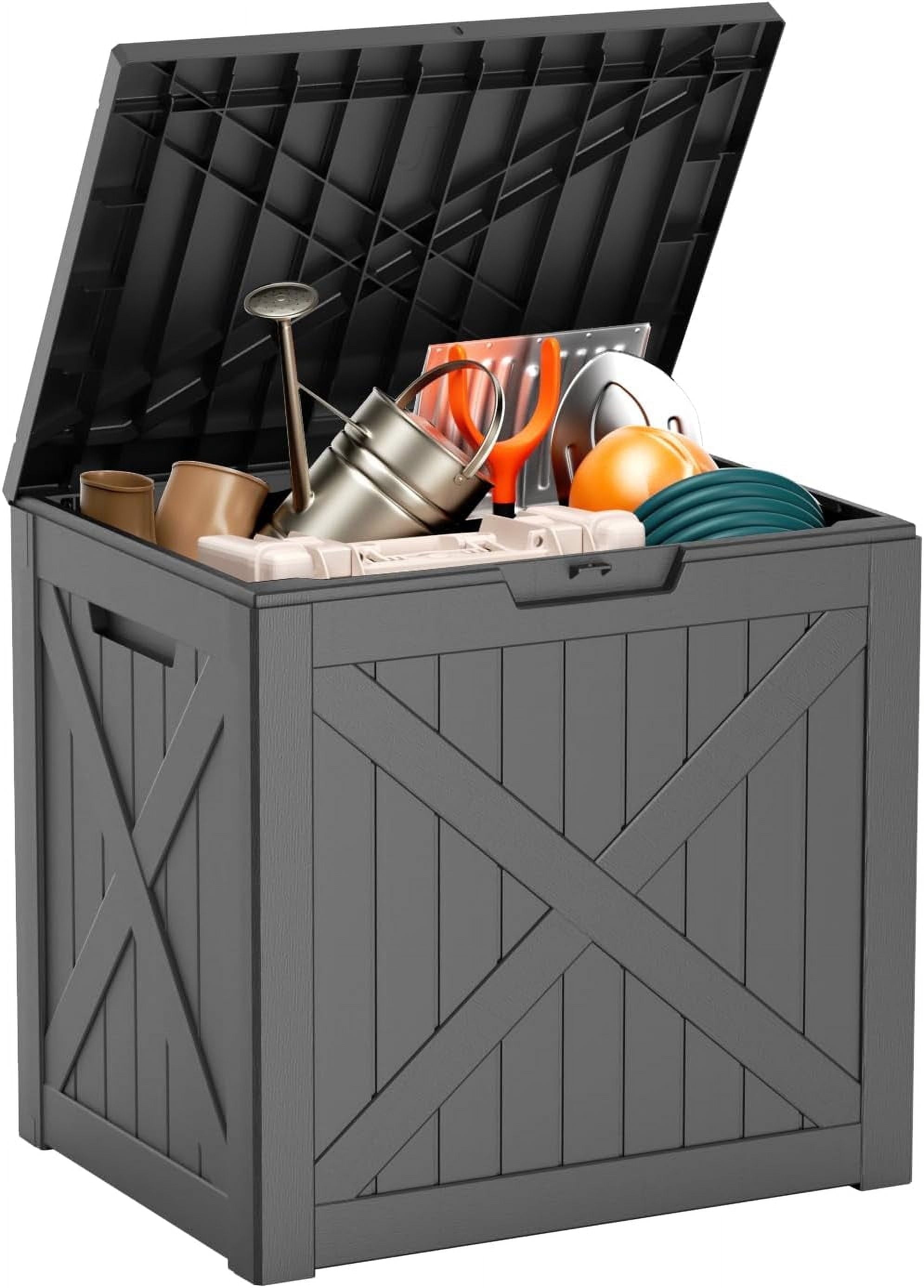 35-Gallon Black Resin Deck Box - Lockable Waterproof Outdoor Storage ...
