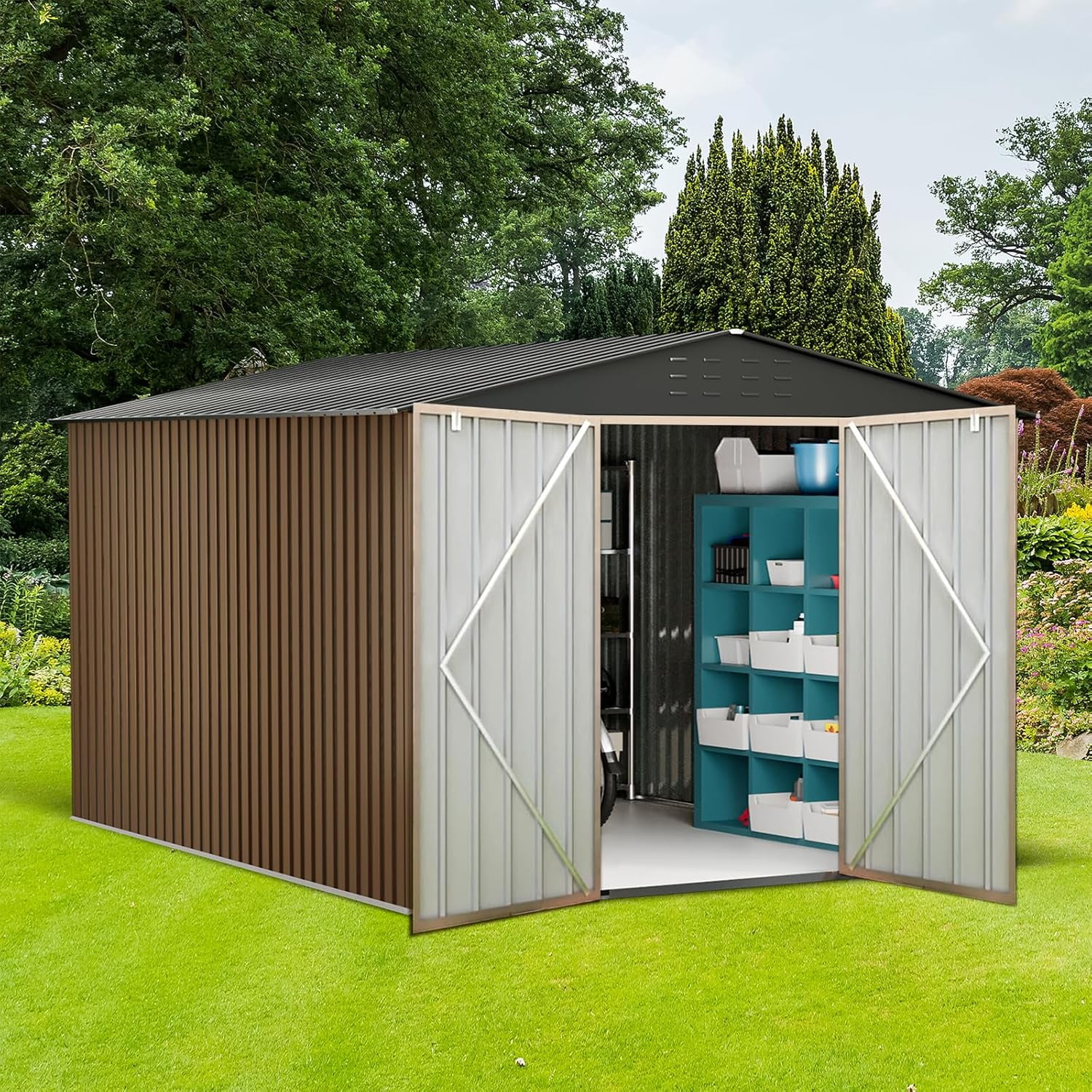 Outdoor Storage Shed 10 X 12 FT, Large Metal Storage Sheds, with ...
