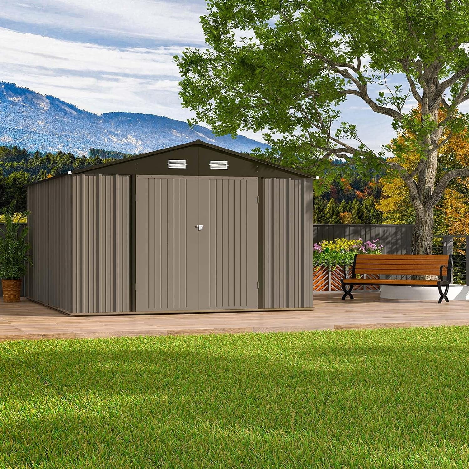Outdoor Storage Shed,10x12 Ft Large Metal Storage Sheds,Galvanized ...