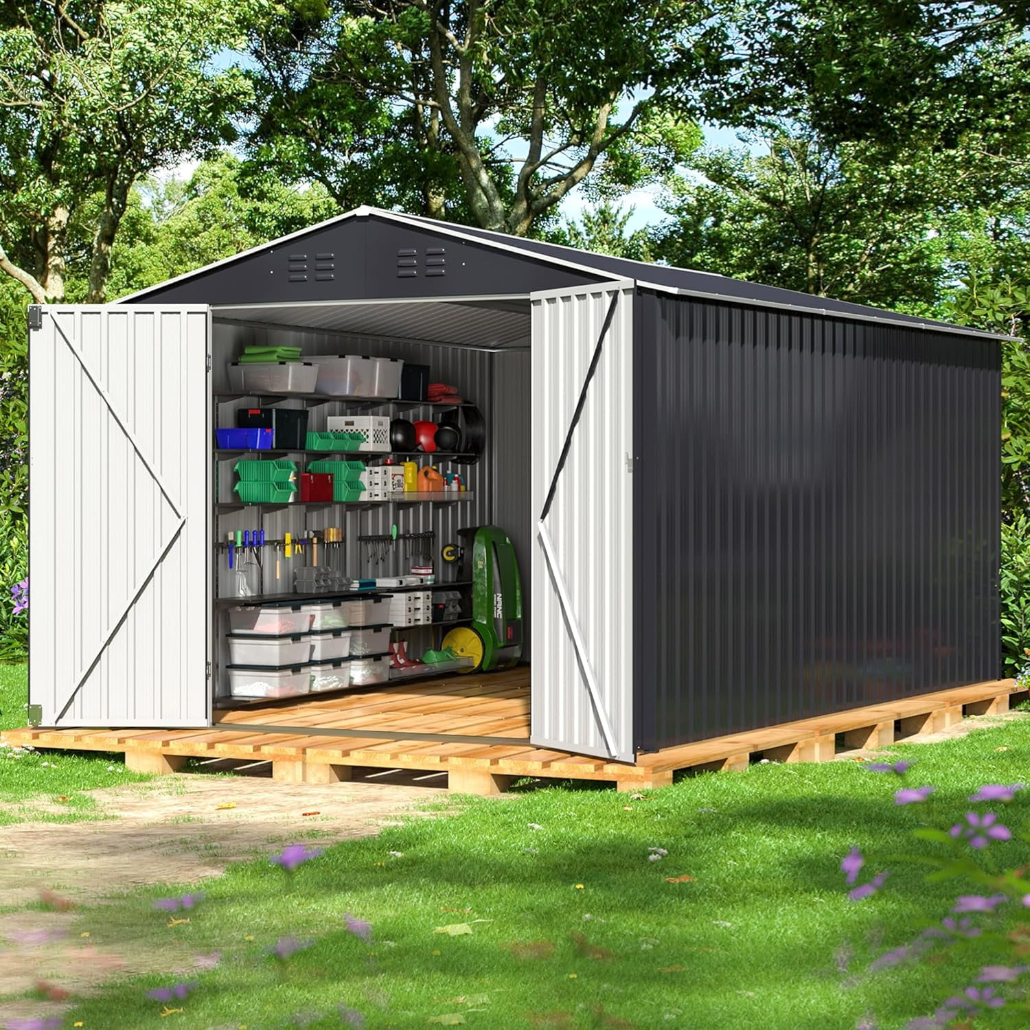 Outdoor Storage Shed,10x12 Ft Large Metal Storage Sheds,Galvanized ...
