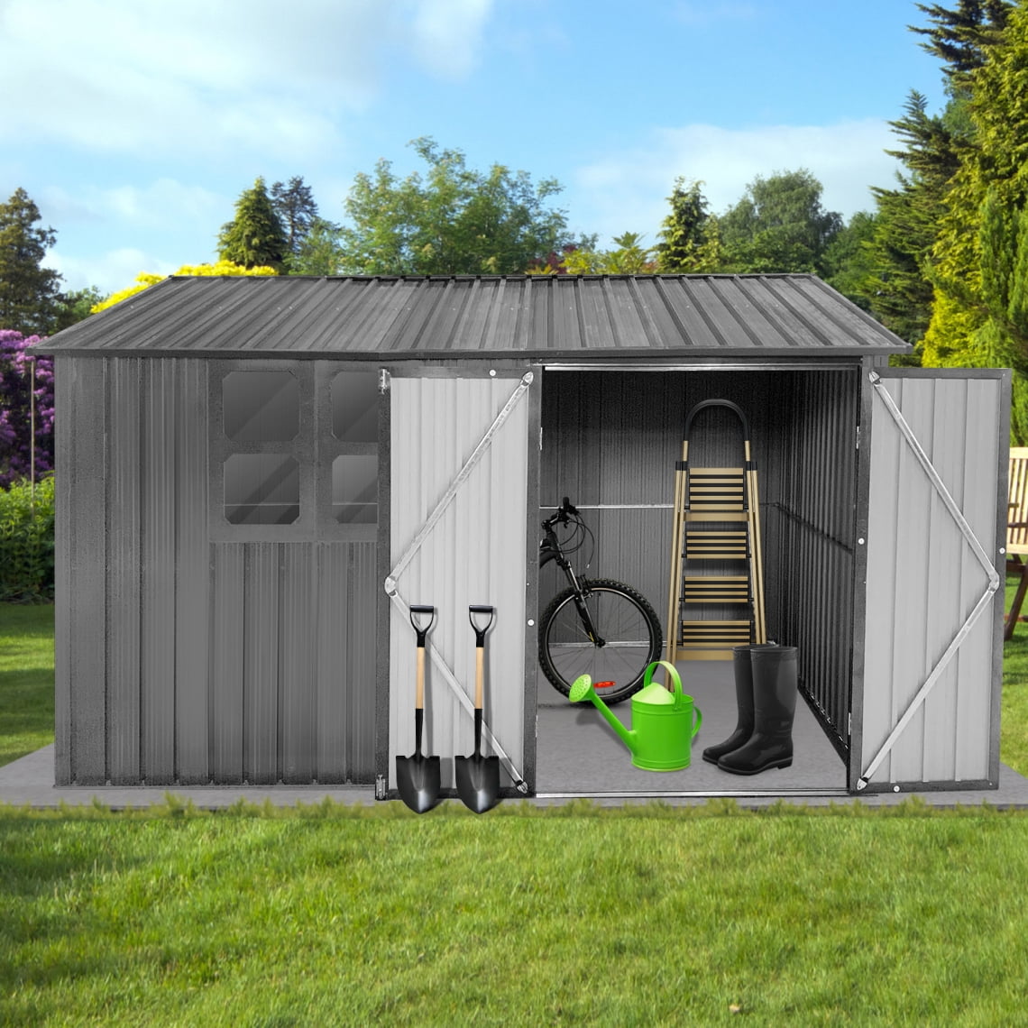 Outdoor Storage Shed 10x8 FT, Nordic Cottage Shed with Double Hinged ...