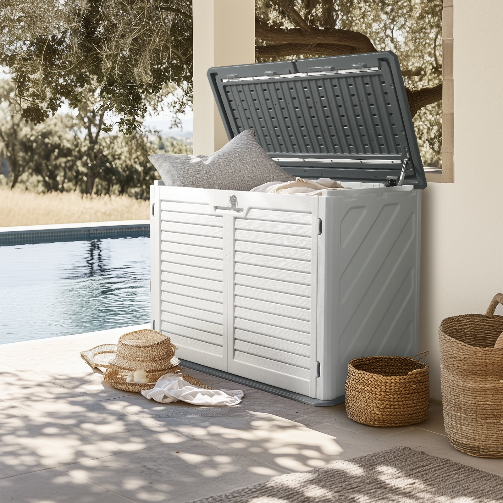 Outdoor Storage Shed, 34 Cu Ft Horizontal Outdoor Storage Cabinet ...