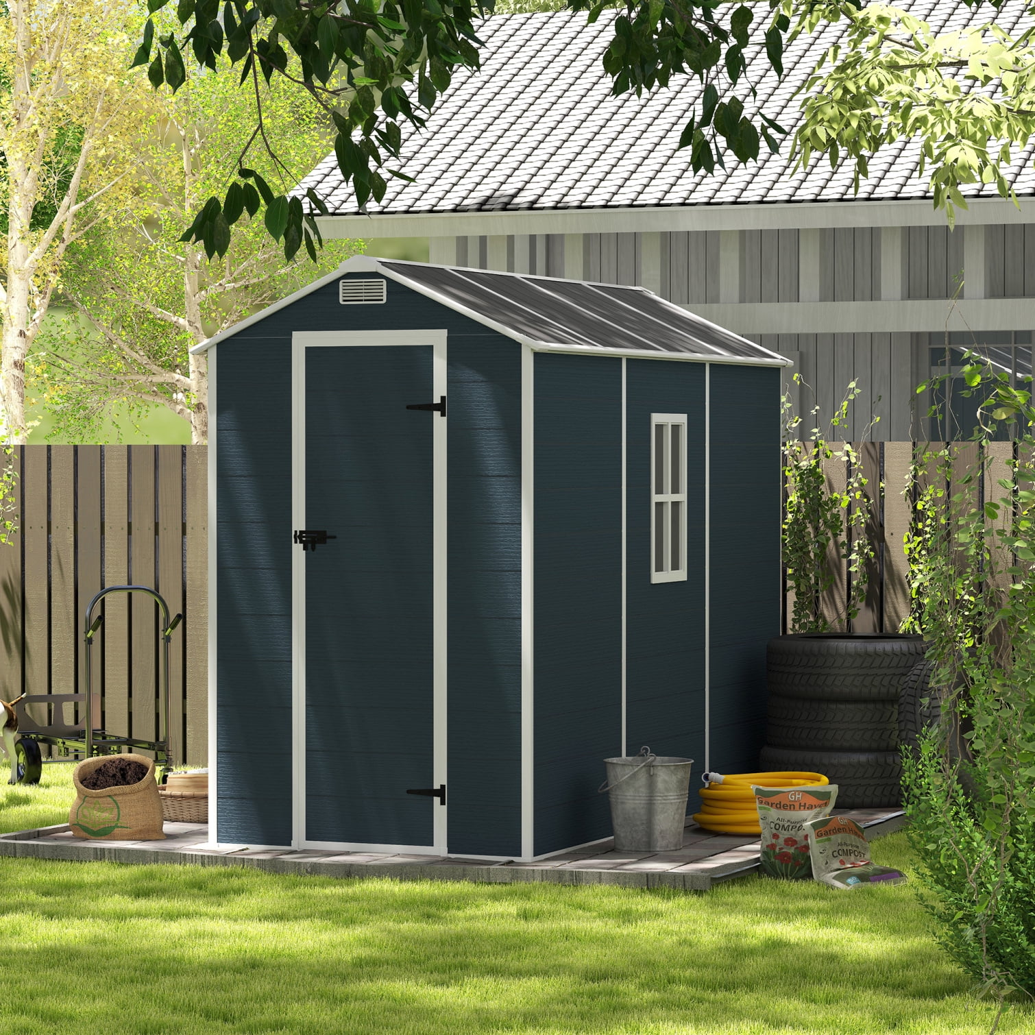 Outdoor Storage Shed 4x8 FT,Plastic Resin Outside Sheds,Outdoor Storage for Trash Can,Bike ...