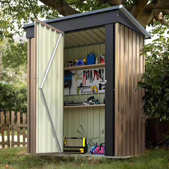 Outdoor Storage Shed 5 x 3 FT Lockable Metal Garden Shed Steel Anti ...