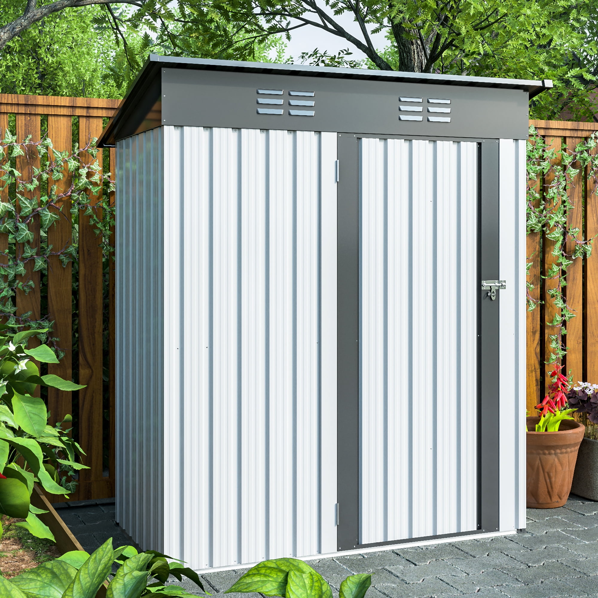 Outdoor Storage Shed 5 x 3 FT Lockable Metal Garden Shed with Vents ...