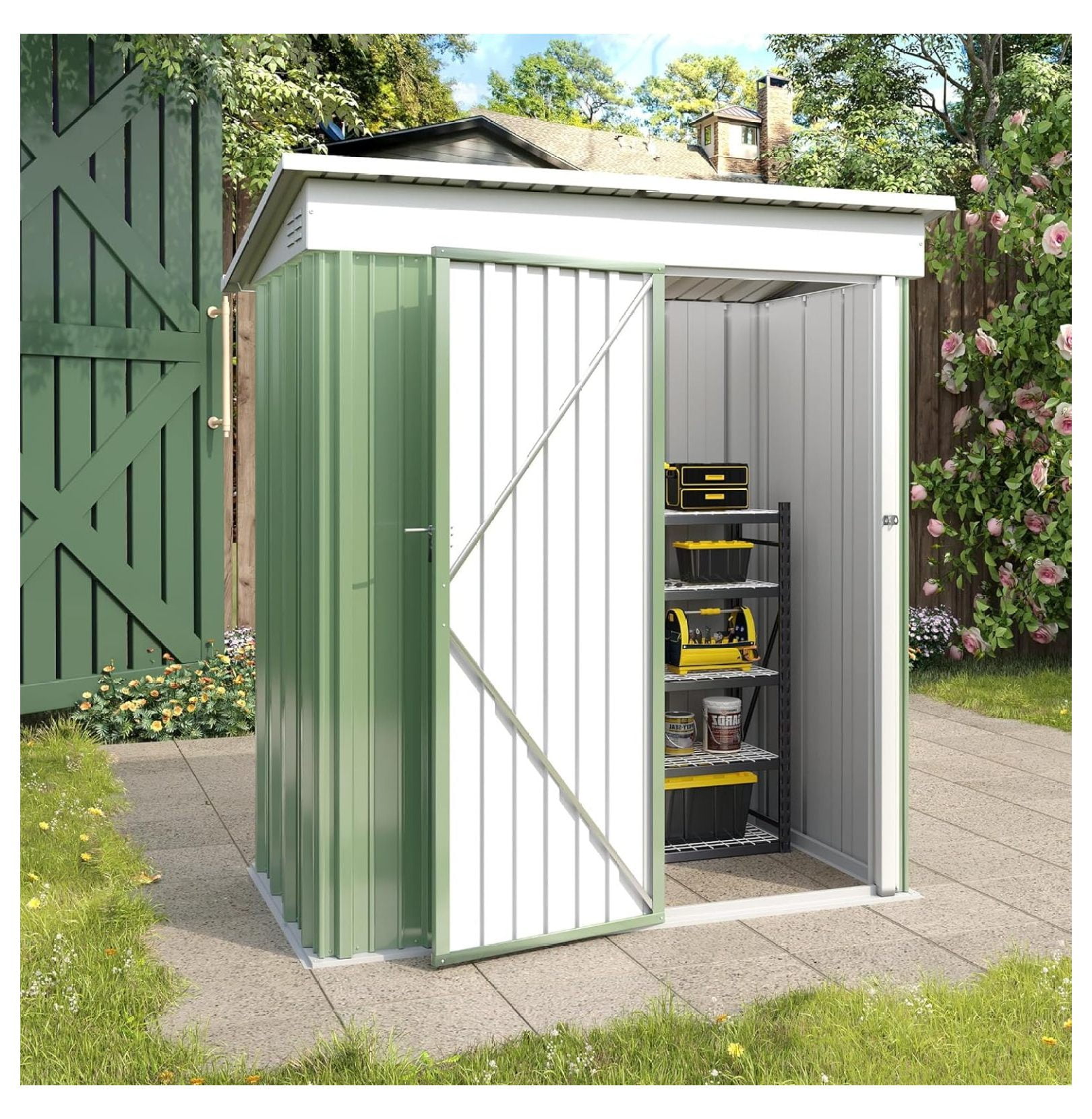 Outdoor Storage Shed 5x3 FT, Metal Garden Shed for Bike, Garbage Can ...