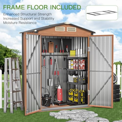 Outdoor Storage Shed, 5x3 Ft Metal Steel Tiny House with Frame Floor ...