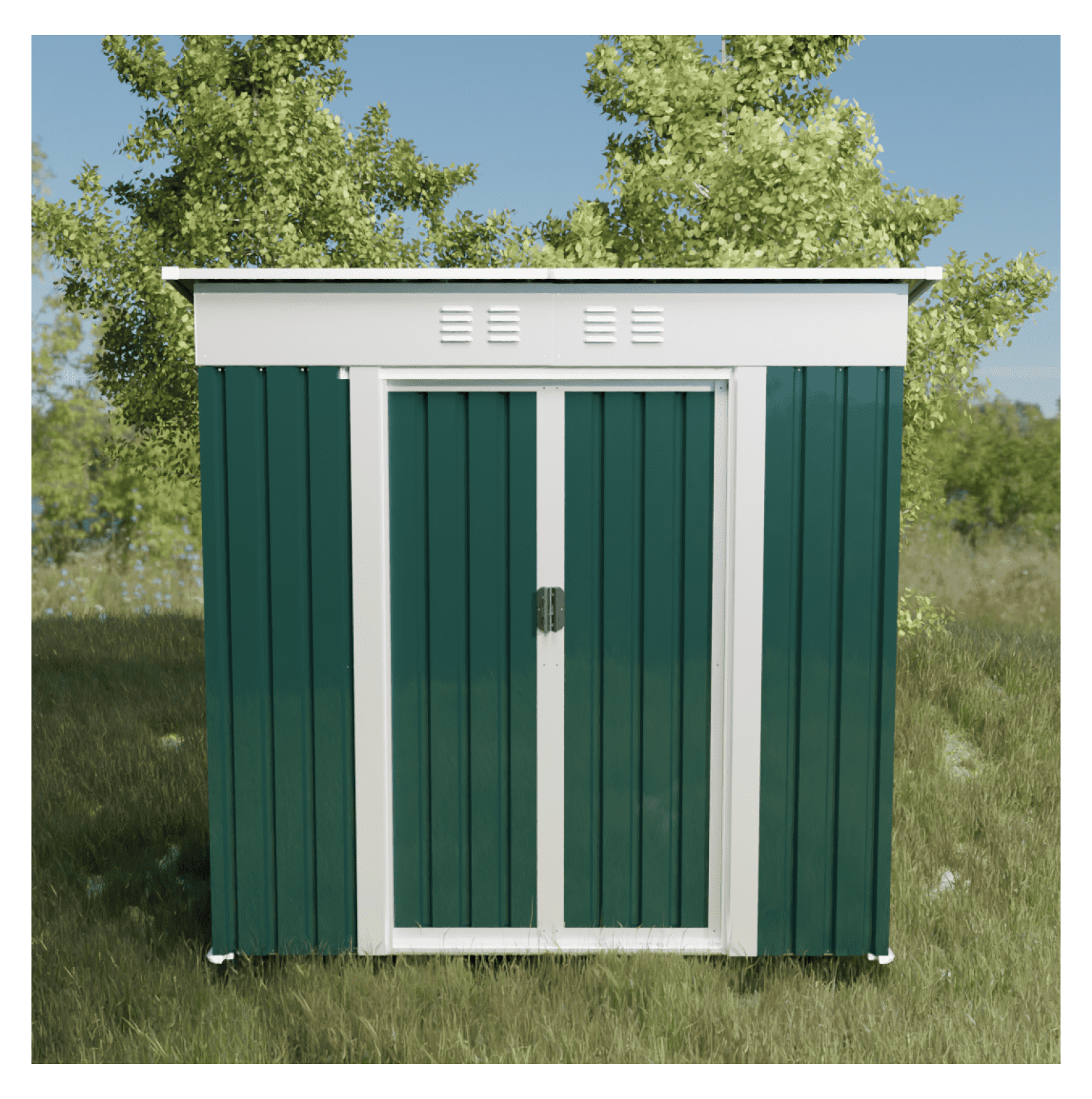 Outdoor Storage Shed 6x4 FT Pent Roof Green - Metal Garden Shed with ...