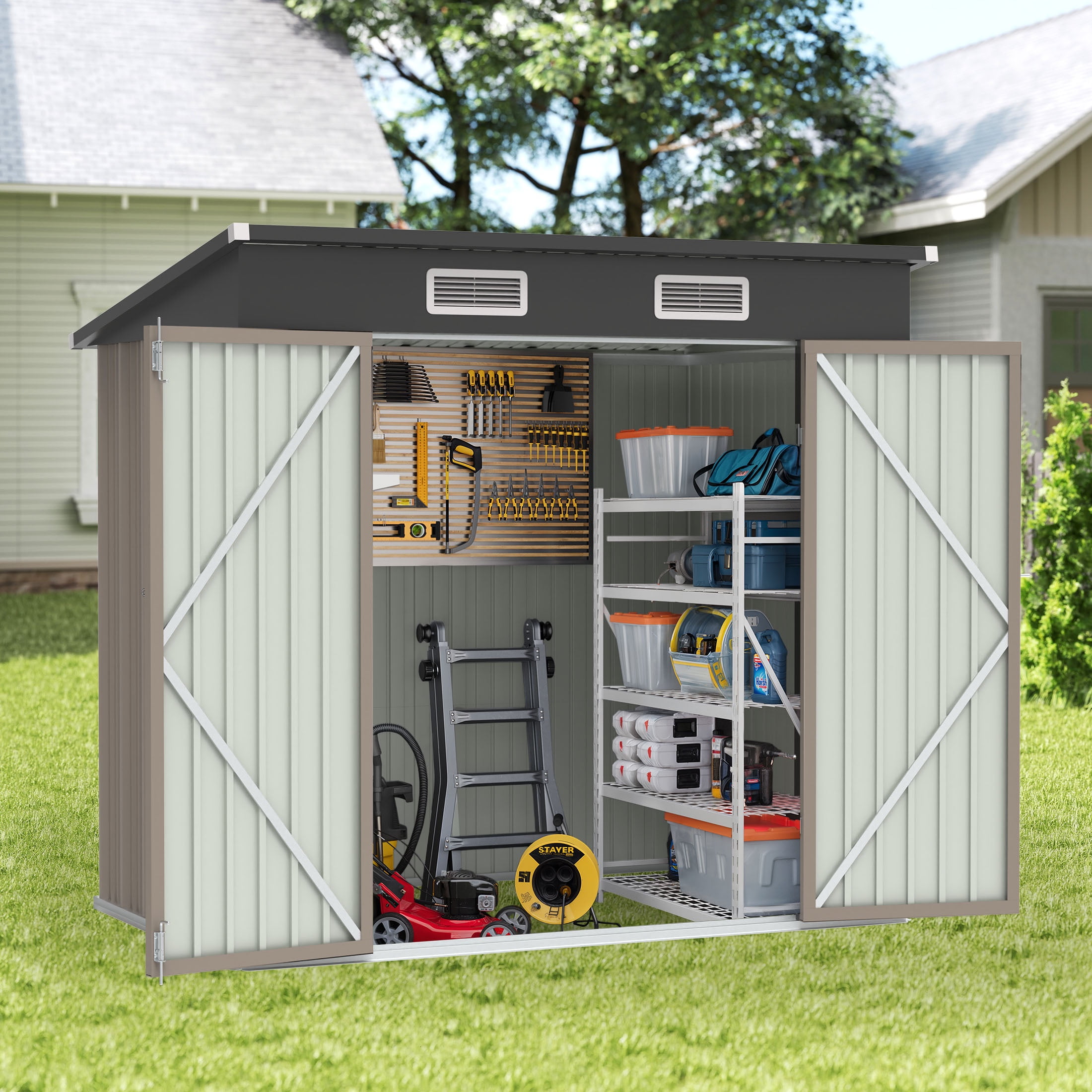 Outdoor Storage Shed 6x4 Ft, ENYOPRO Lockable Metal Garden Shed, Tool Shed Tiny House Vertical ...