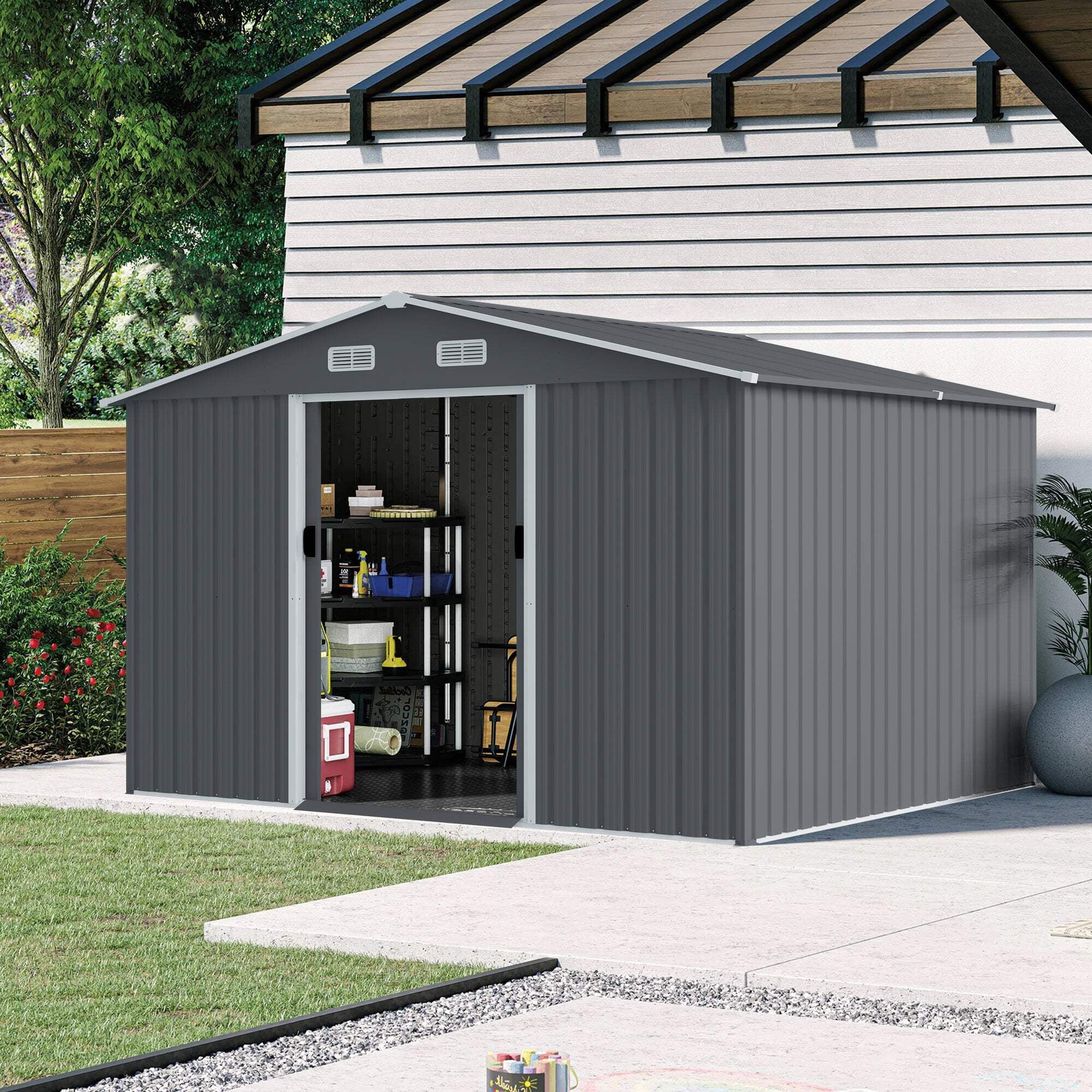 Outdoor Storage Shed 8 X 10 Ft Large Metal Tool Sheds, Heavy Duty ...