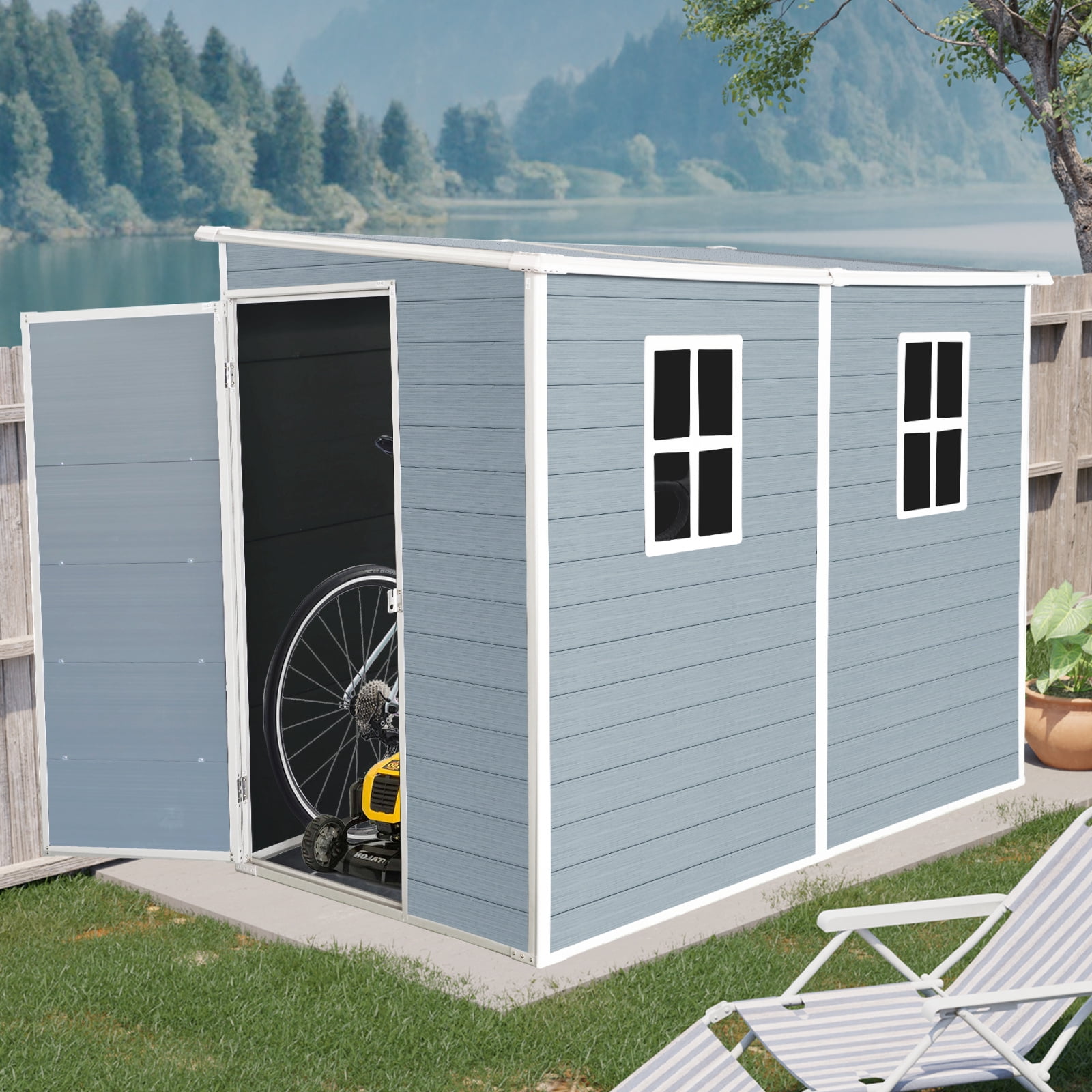 Outdoor Storage Shed, 8x4FT Resin Storage Sheds Outdoor with Floor ...