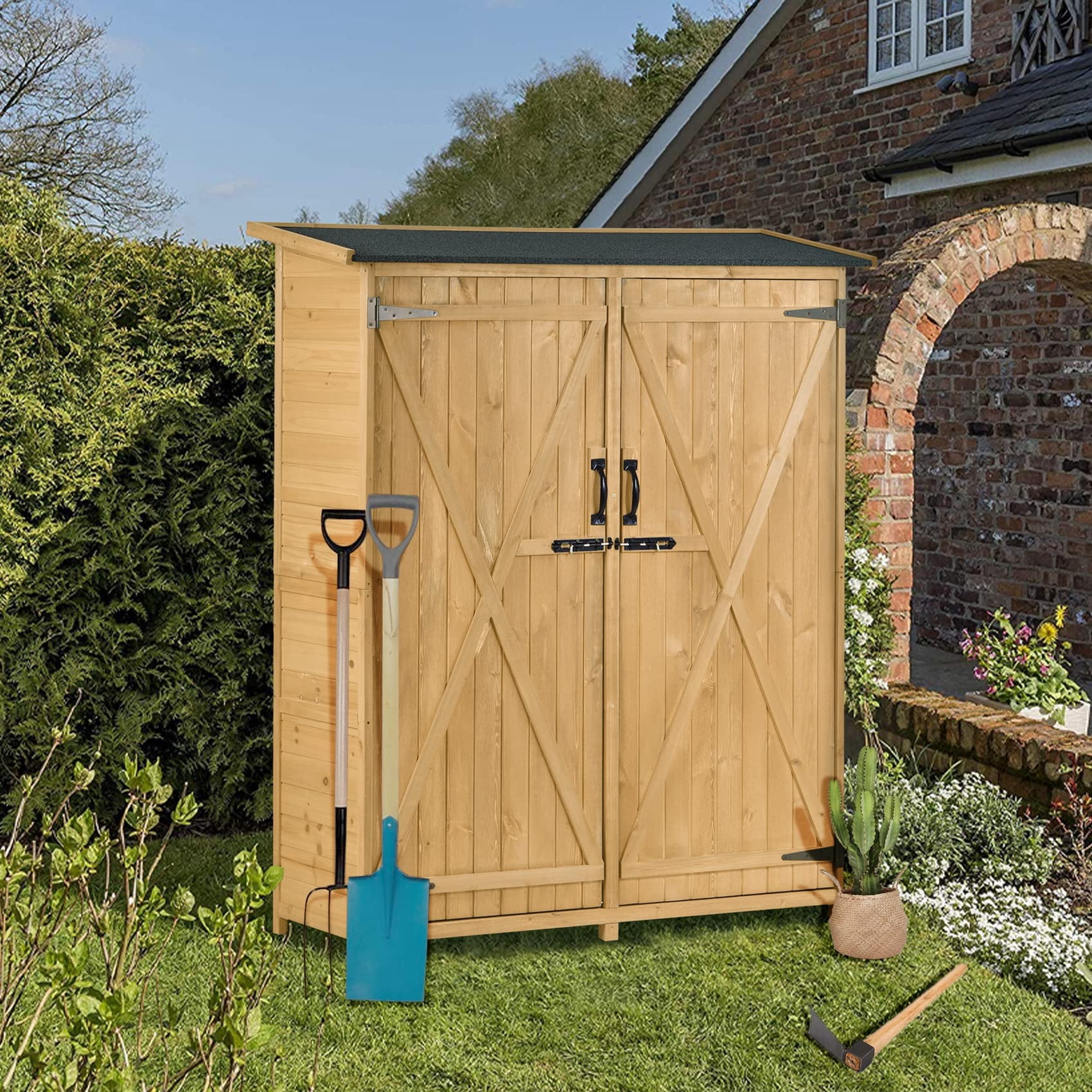 Outdoor Storage Shed with Floor, Wooden Storage Cabinet Waterproof ...