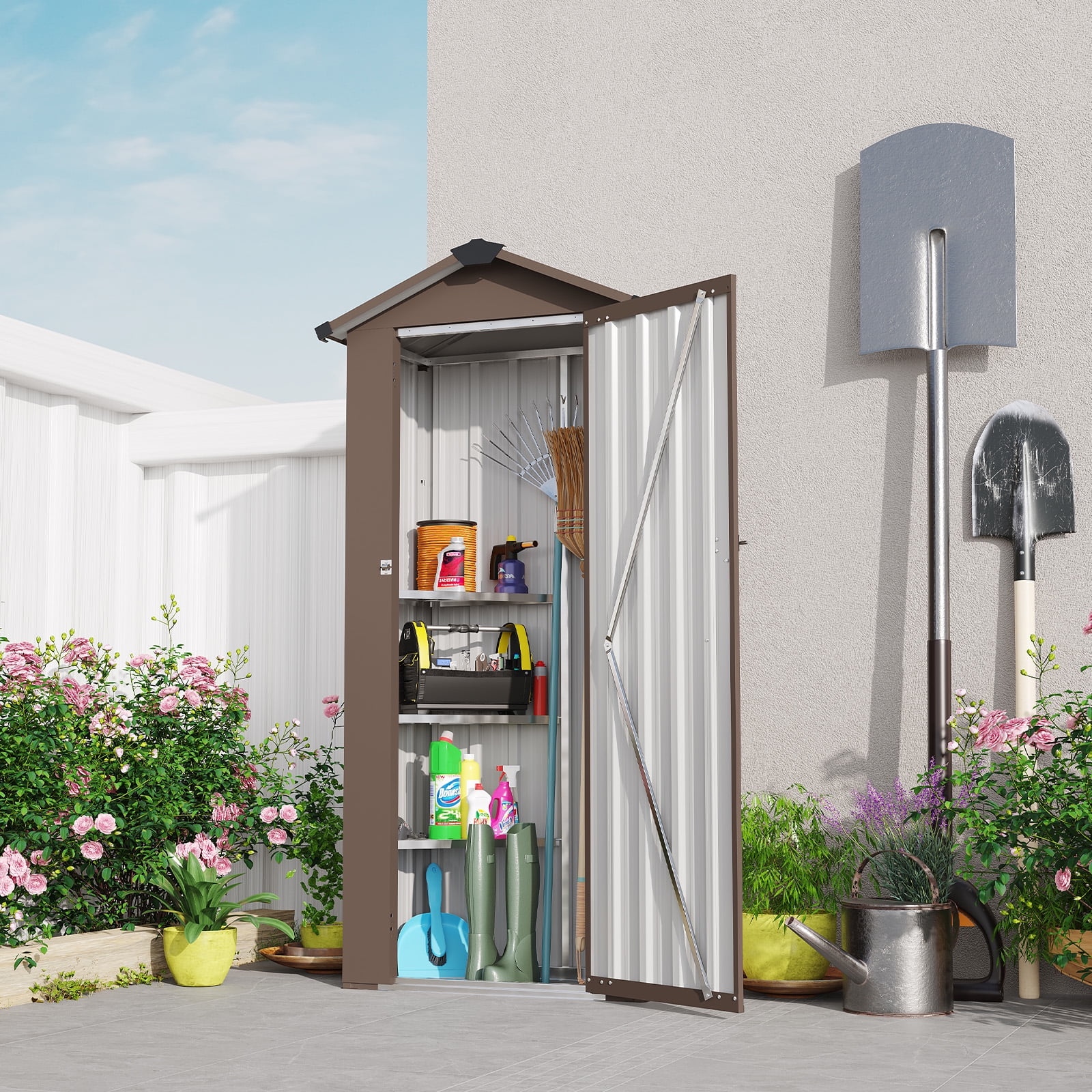 Outdoor Storage Shed, Galvanized Steel Lean to Shed with a Solid Lock ...