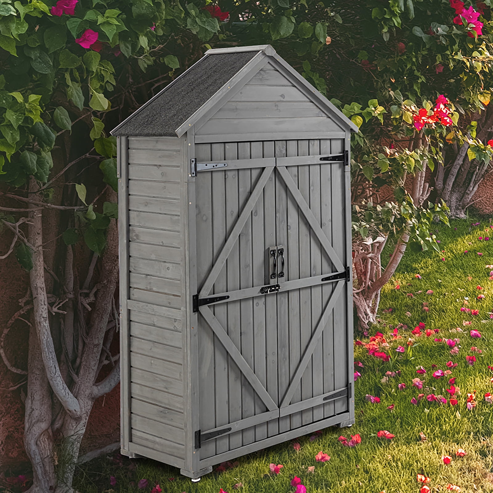 Outdoor Storage Shed, Garden Wood Shed, Outdoor Storage Cabinet with ...