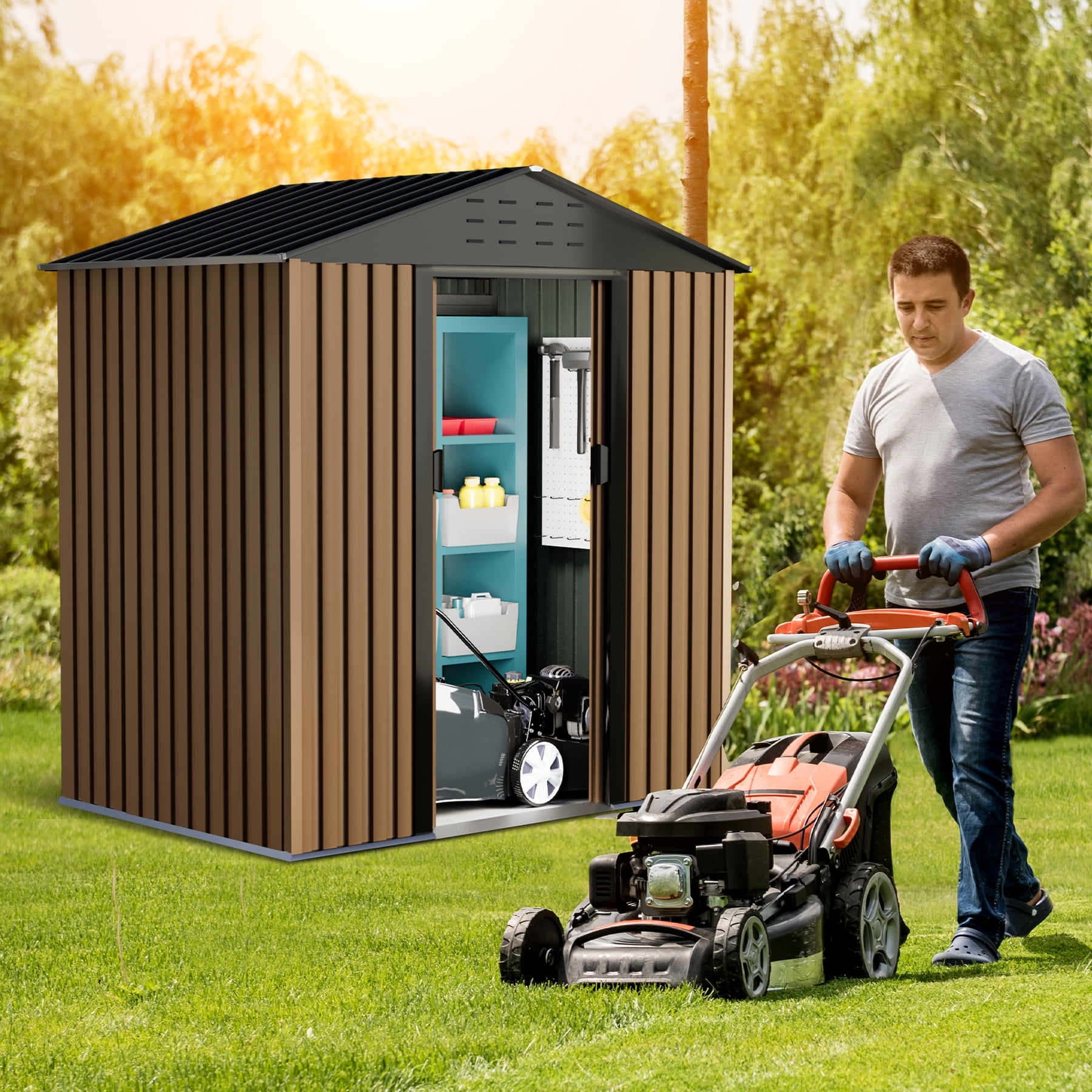 Outdoor Storage Shed, Metal Garden Shed, Metal Storage House with ...