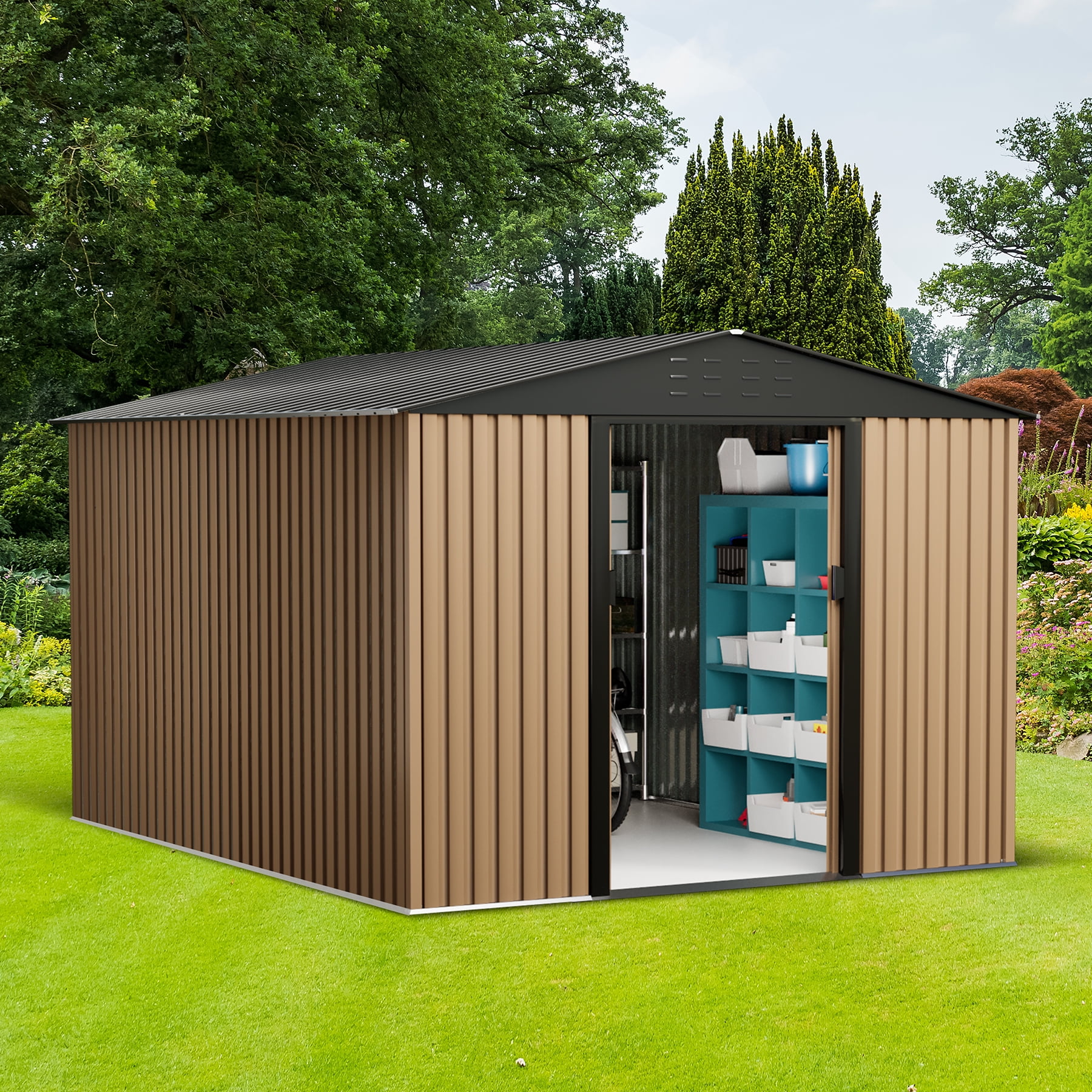 Outdoor Storage Shed, Metal Garden Shed, Metal Storage House with ...