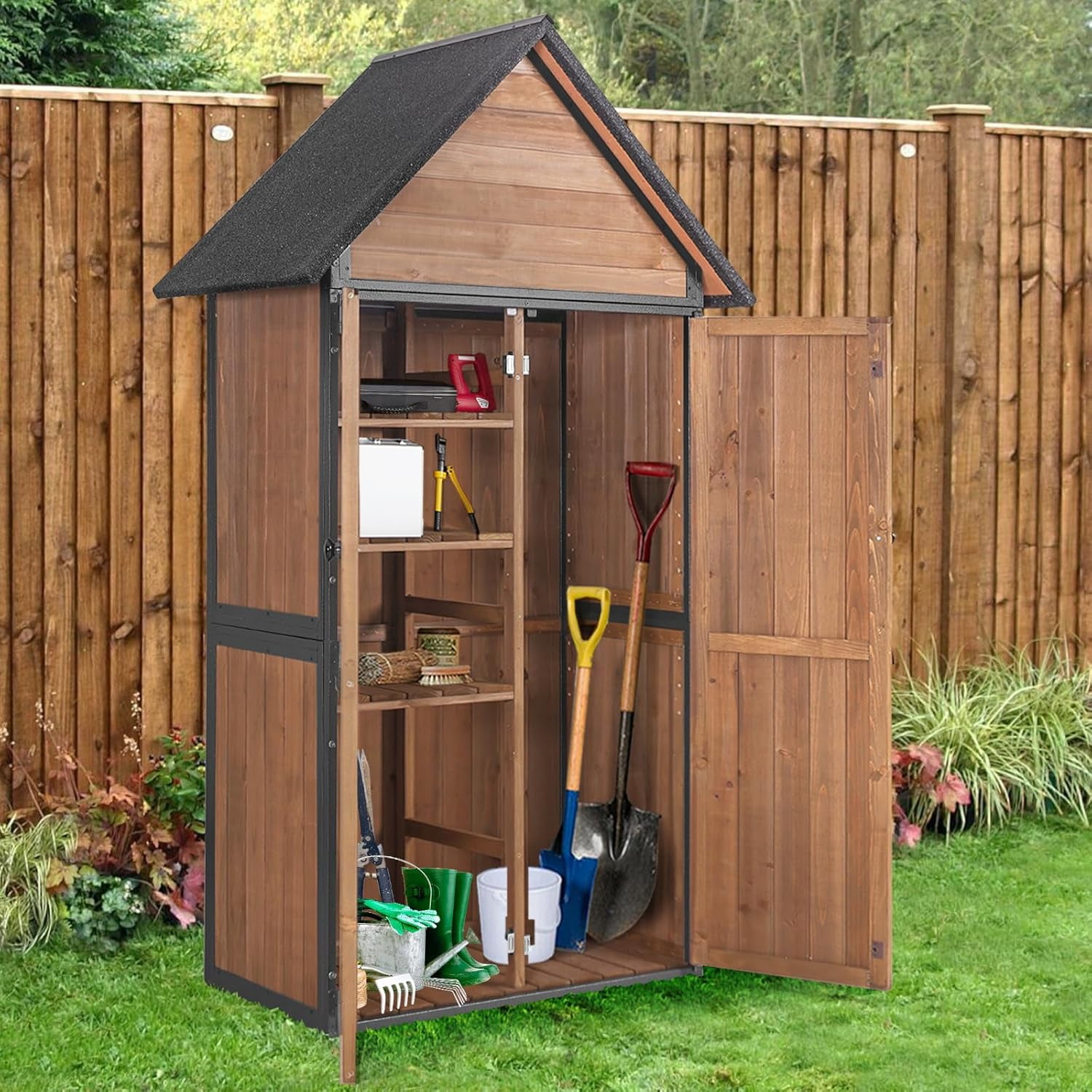 Outdoor Storage Shed,Vertical Wooden Tool Shed with Waterproof Roof ...