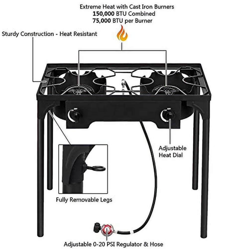 Outdoor Stove High Pressure Propane Gas Cooker Portable Cast Iron Patio Cooking Burner perfect ...