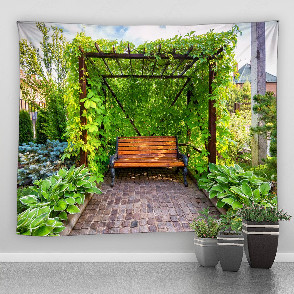 Outdoor Streetscape Tapestry Botanical Floral Landscape Living Room ...