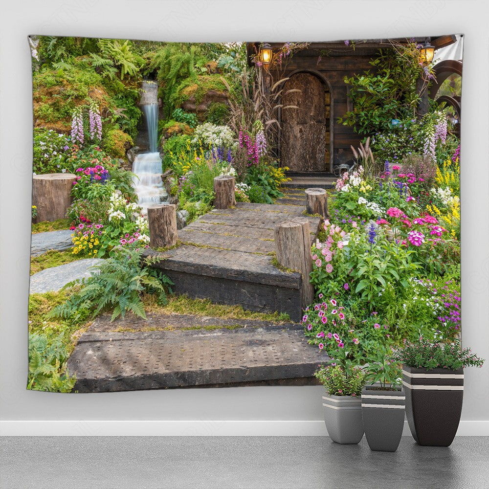 Outdoor Streetscape Tapestry Botanical Floral Landscape Living Room ...