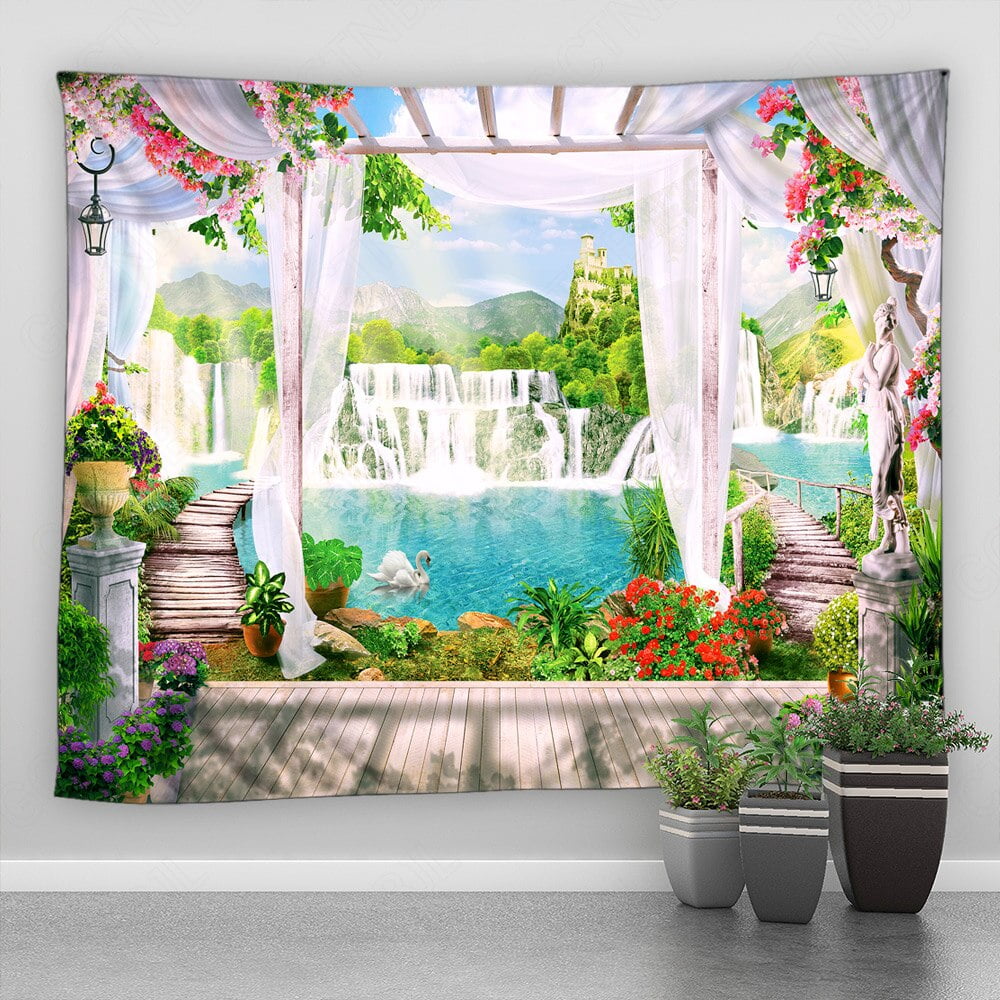Outdoor Streetscape Tapestry Botanical Floral Landscape Living Room ...