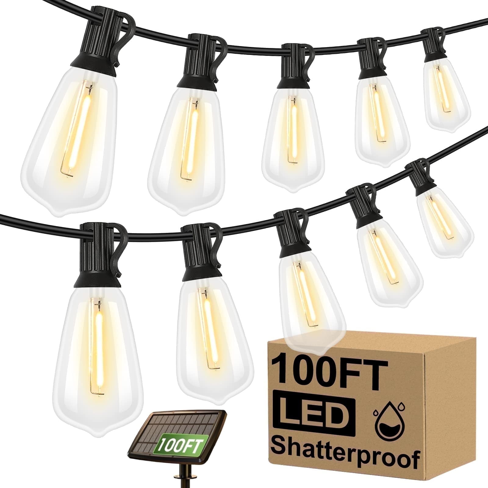 Mibote LED Outdoor String Patio 100Ft Waterproof Lights, With Remote ...