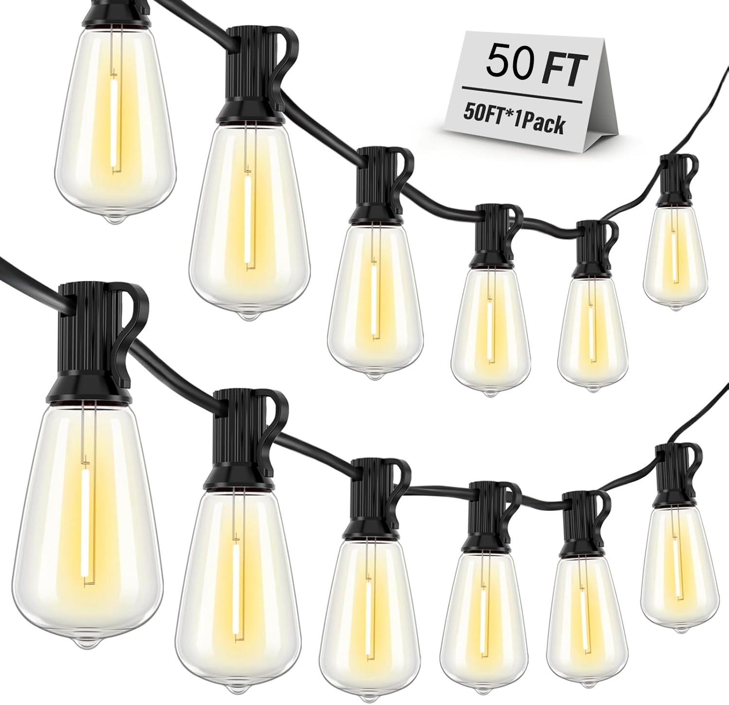 Outdoor String Lights Waterproof, 50FT Patio Lights Outdoor with 26 ...
