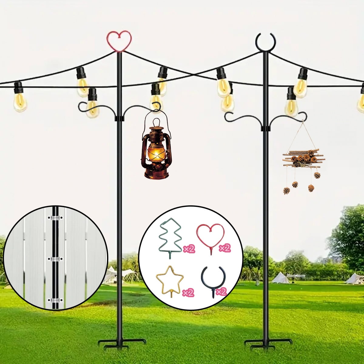 Outdoor String Light Poles: 11.81FT Tall Patio Lighting Stand with ...