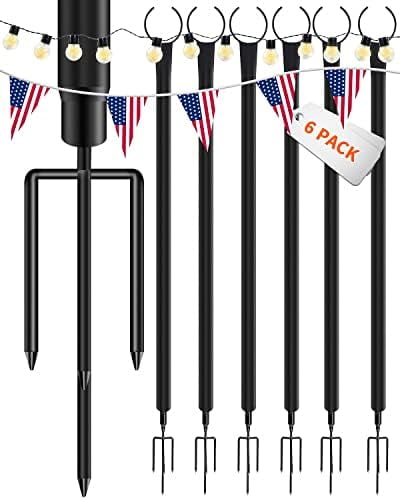 Outdoor String Light Poles,6 Pack Metal Black Poles for Hanging Lights ...