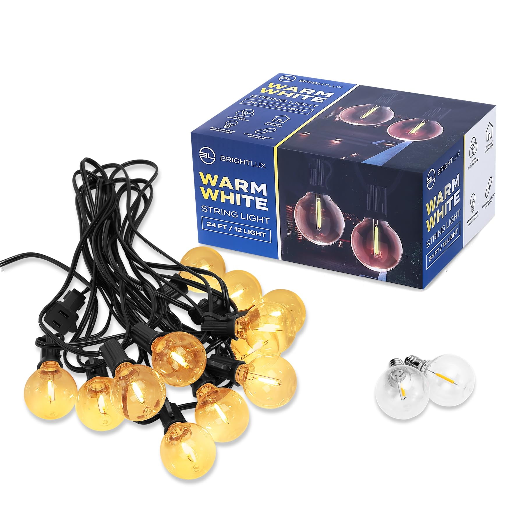 Outdoor String Lights 24 Ft G40 Globe Patio Lights with 12 Edison ...