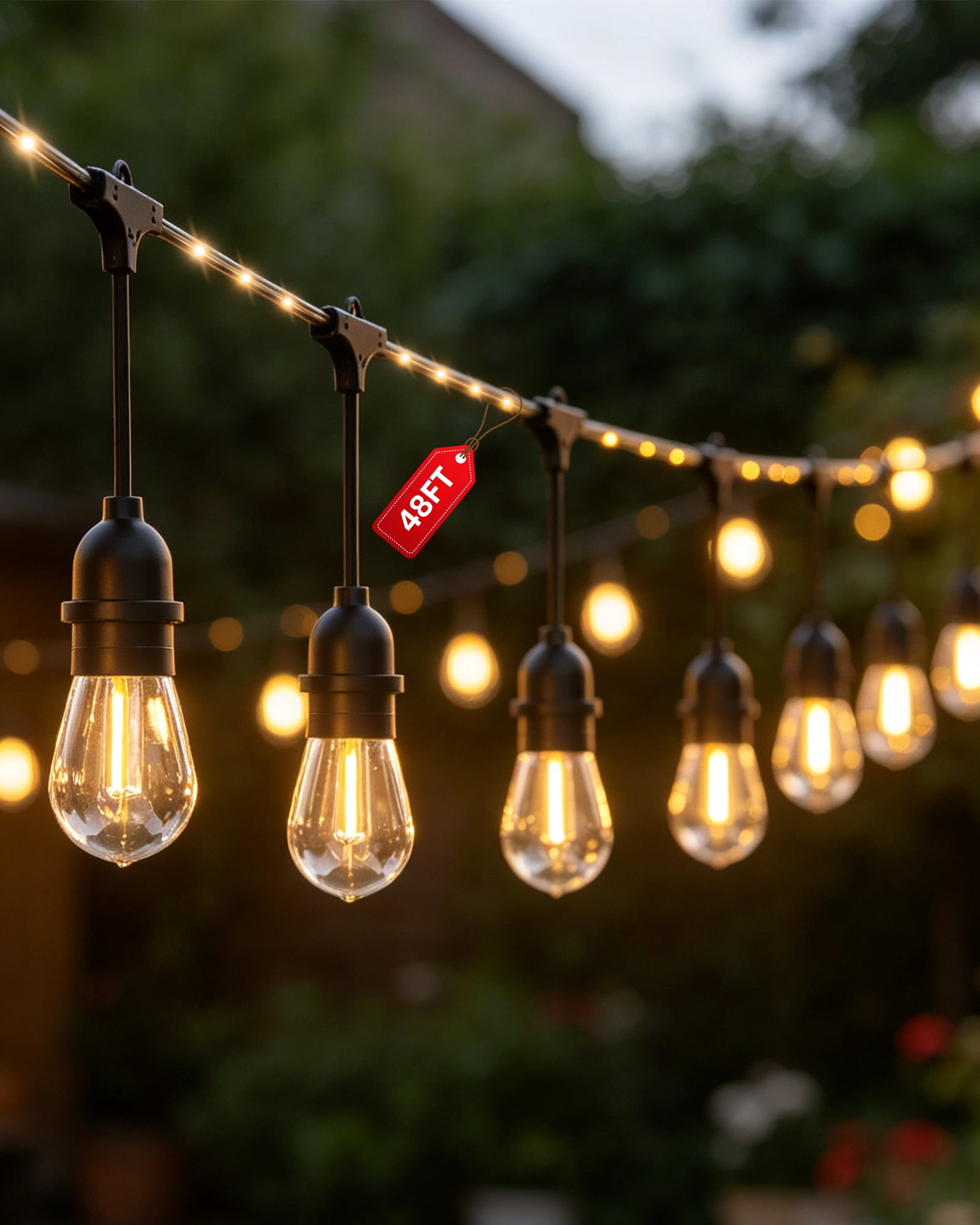 Beatineon 48FT Patio String Lights, IP65 Waterproof, Connectable ...