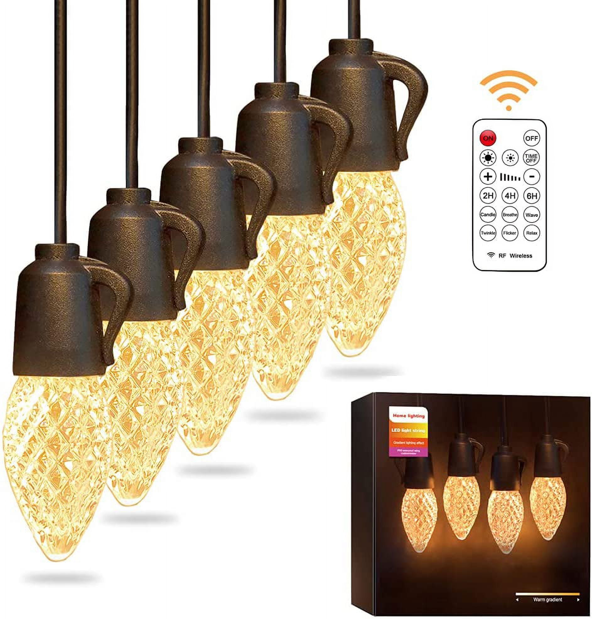 Outdoor String Lights 49ft Shatterproof LED Outdoor Lights Waterproof ...