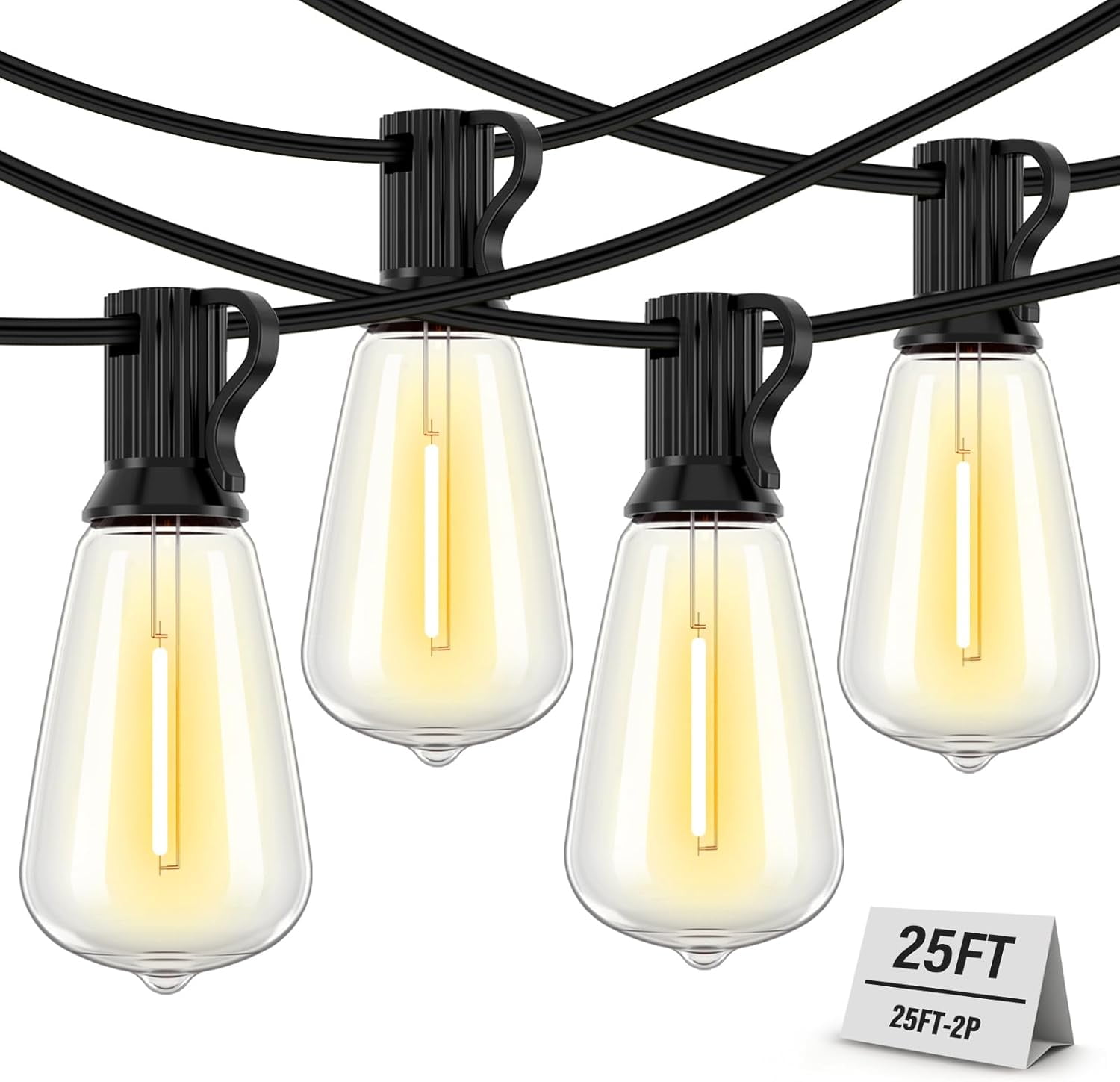 Outdoor String Lights - 50 FT (2 Pack) with 26 Edison Bulbs, Waterproof ...