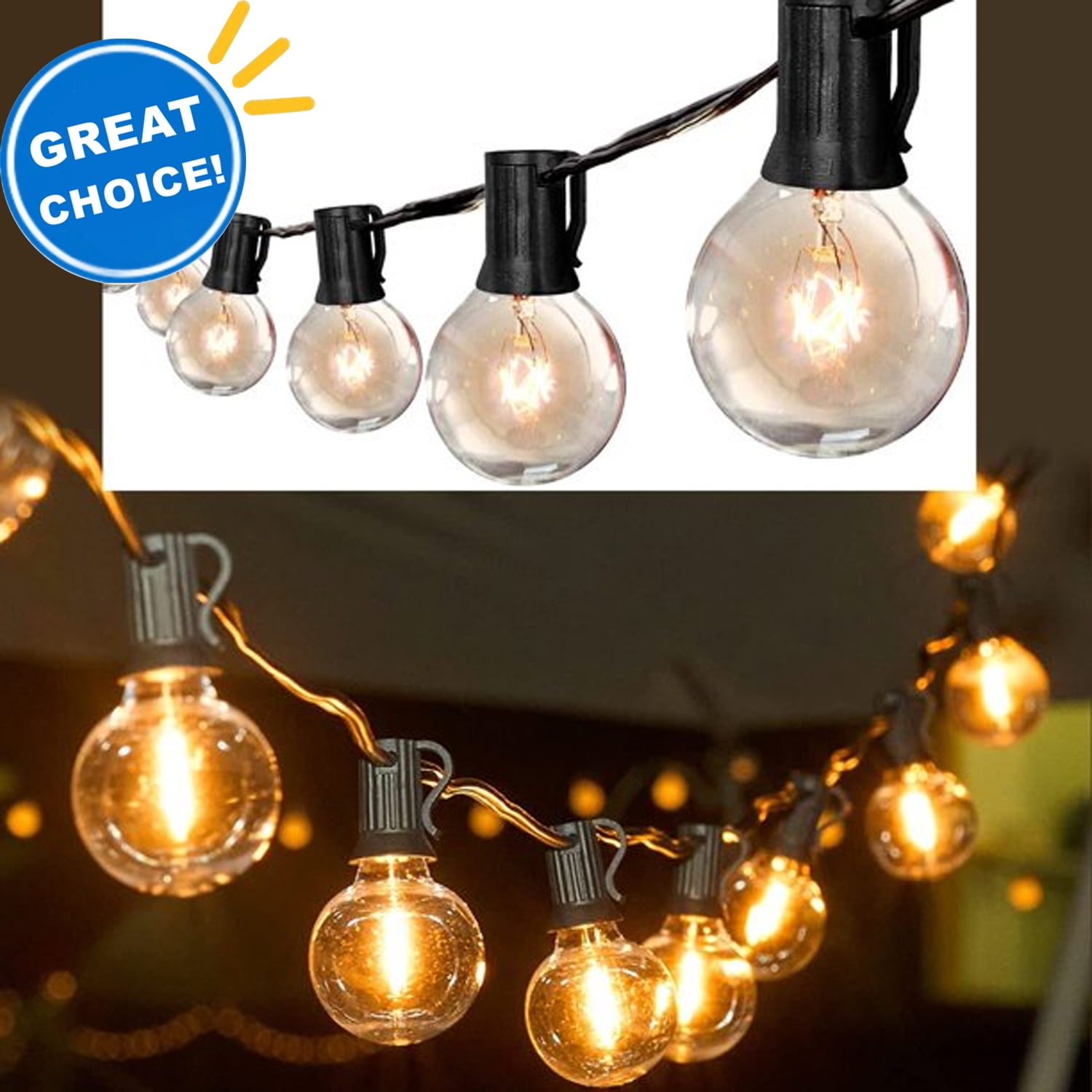 50FT Outdoor String Lights, G40 Globe with 53 Waterproof Bulbs, Patio ...