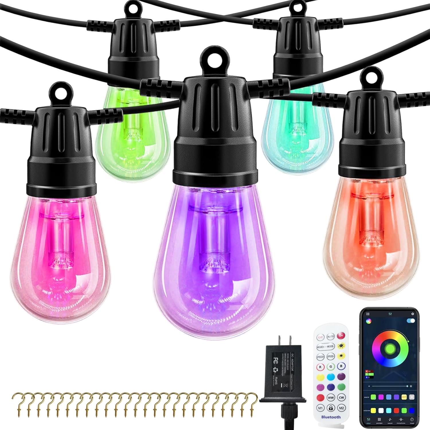 Outdoor String Lights, 50ft RGB Patio Lights Outdoor with App and ...