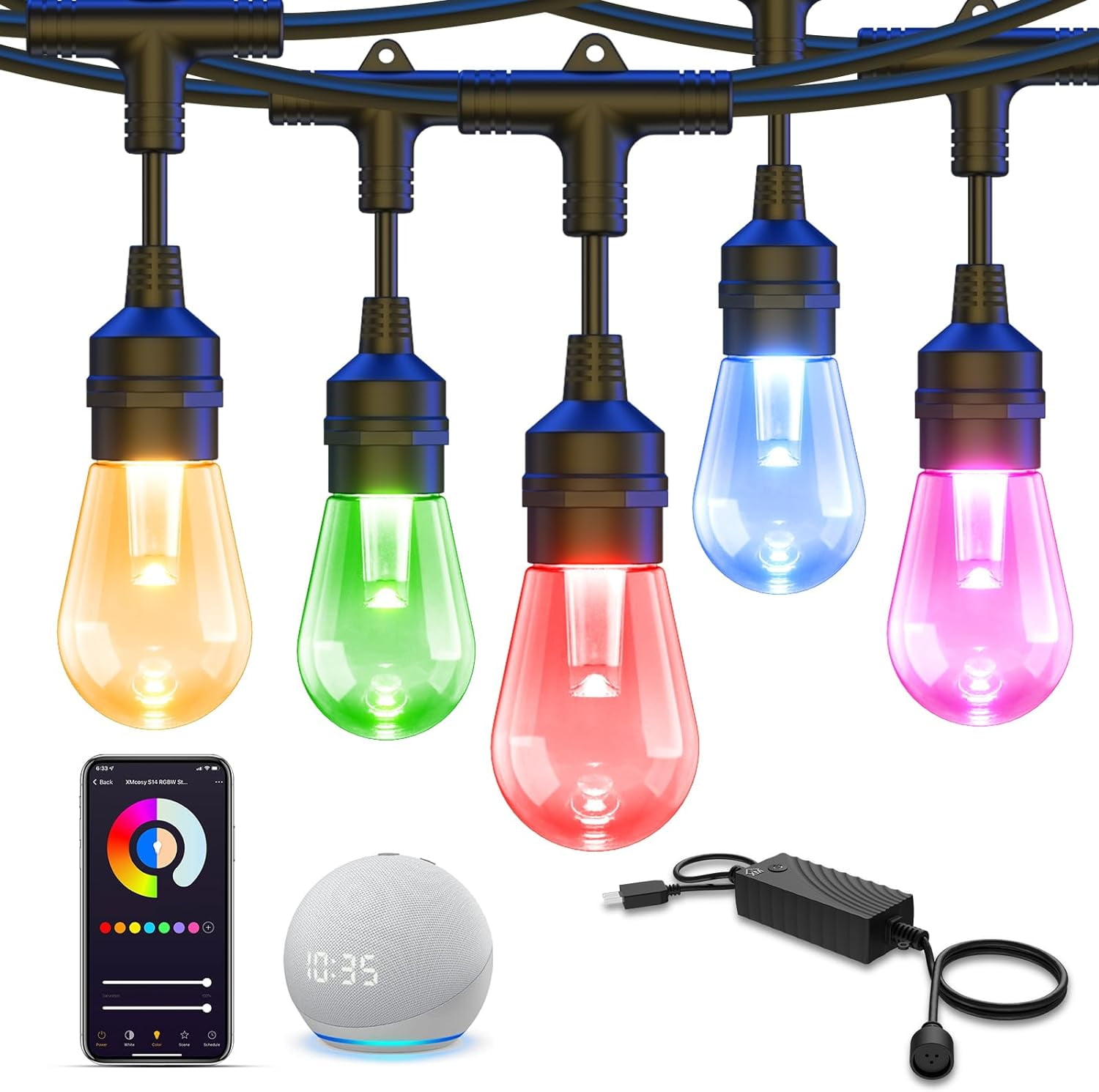 Outdoor String Lights, Smart 49Ft Patio Lights RGB, App & WiFi Control ...