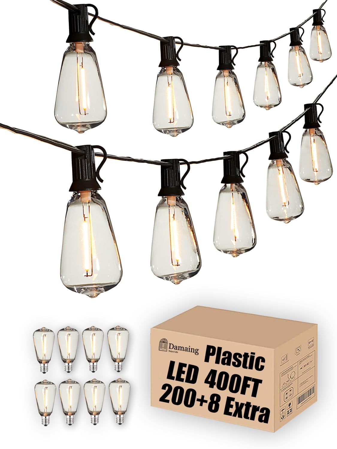 Outdoor String Lights Weatherproof 400FT shatterproof connectable Patio Lights for Outside 4 ...